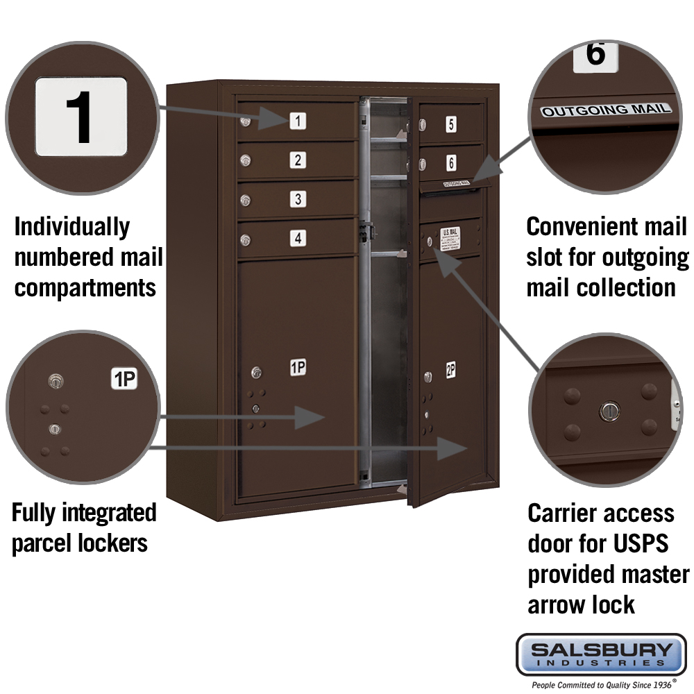 4C Surface Mounted Mailbox Bronze - USPS - 6 Doors | Mailboxes.com